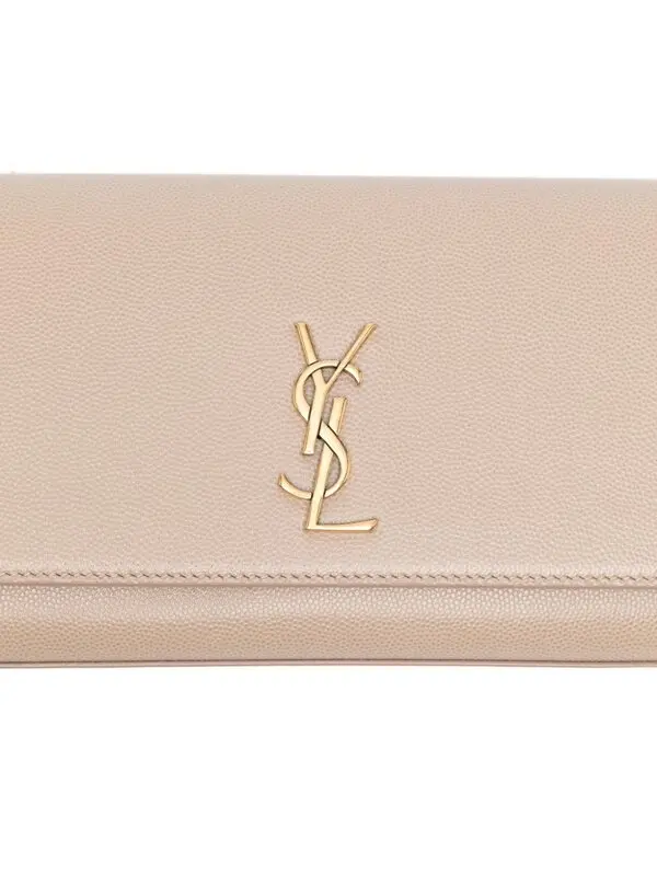 Saint Laurent Kate Leather Clutch With Chain Strap - Beige