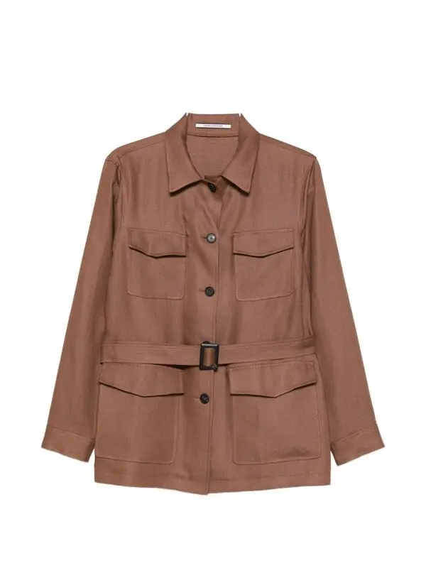 Tagliatore Belted Linen Jacket - Brown