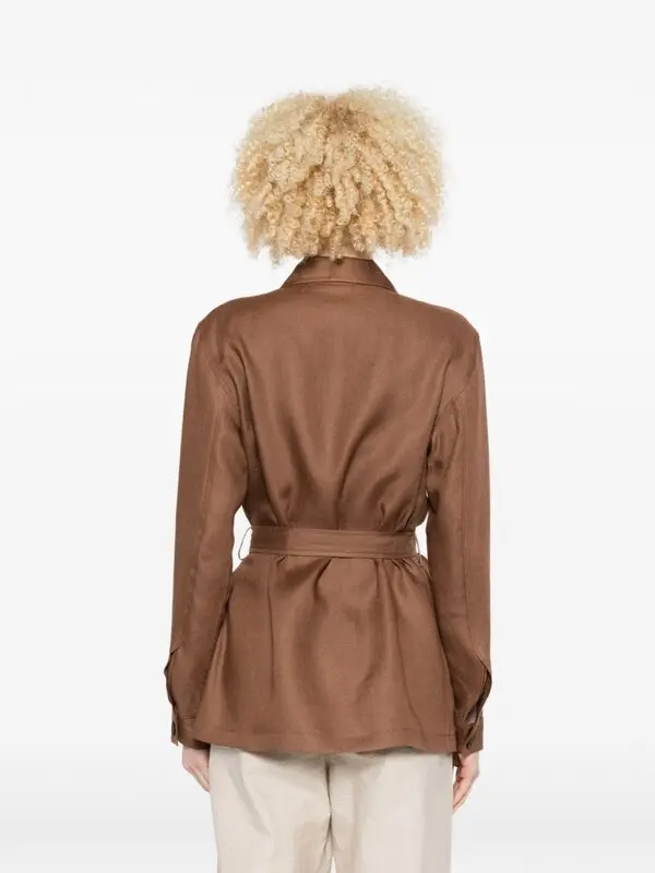 Tagliatore Belted Linen Jacket - Brown