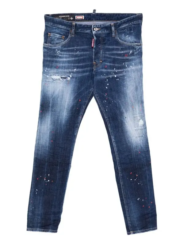 Dsquared2 Skater Jeans With Distressed Effect And Paint Splatter - Blue