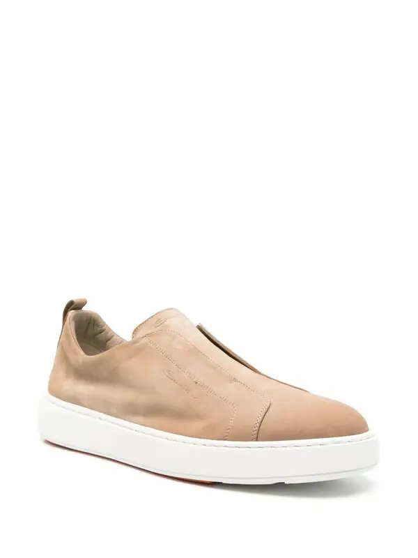 Santoni Nubuck Slip-on Sneakers With Contrast Sole - Beige