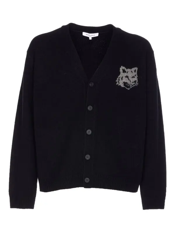 Maison Kitsuné Wool V-neck Cardigan With Fox Head Motif