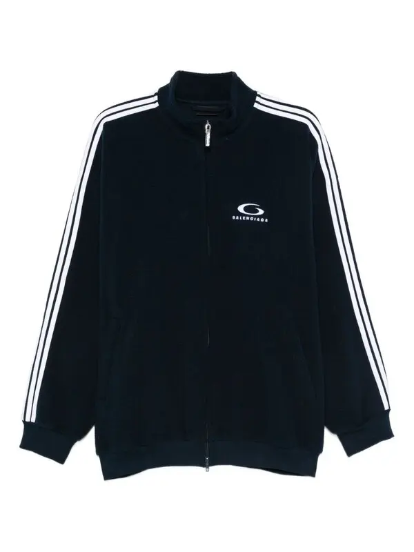 Balenciaga Loop Sports Icon Zip-up Sweatshirt With Striped Sleeves