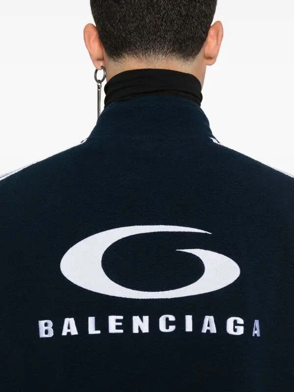 Balenciaga Loop Sports Icon Zip-up Sweatshirt With Striped Sleeves