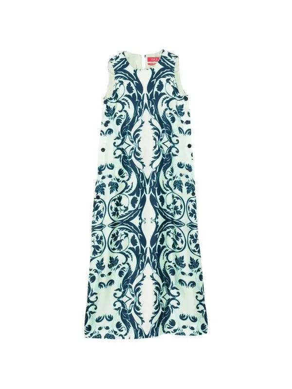 F.R.S FOR RESTLESS SLEEPERS Sleeveless Printed Silk Maxi Dress - Blue