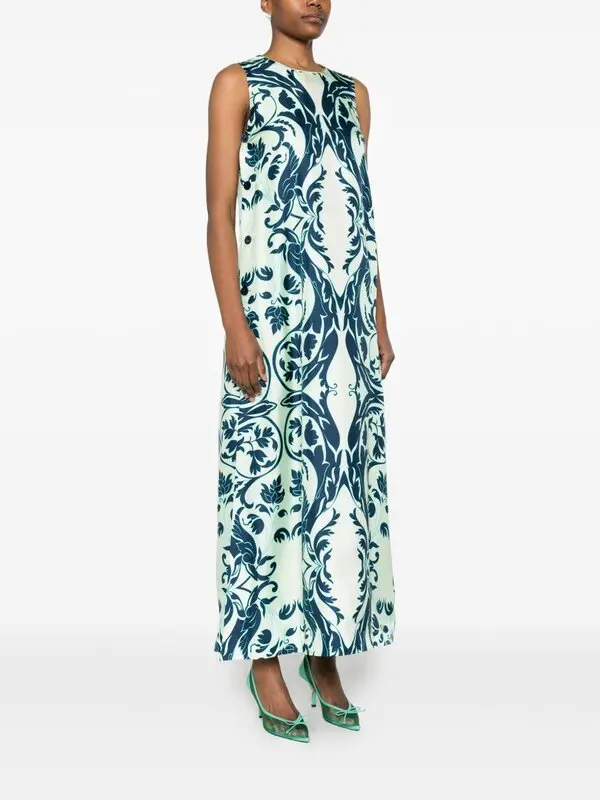 F.R.S FOR RESTLESS SLEEPERS Sleeveless Printed Silk Maxi Dress - Blue