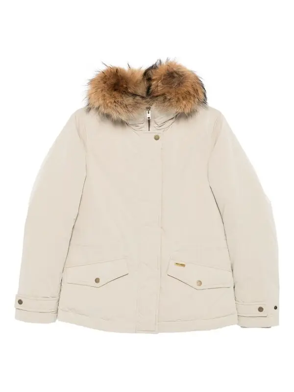 Woolrich Short Down Jacket With Fur Hood