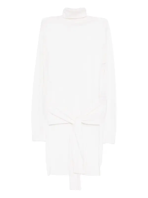 TOTEME Wool And Silk Blend Turtleneck Sweater With Tie Detail - White