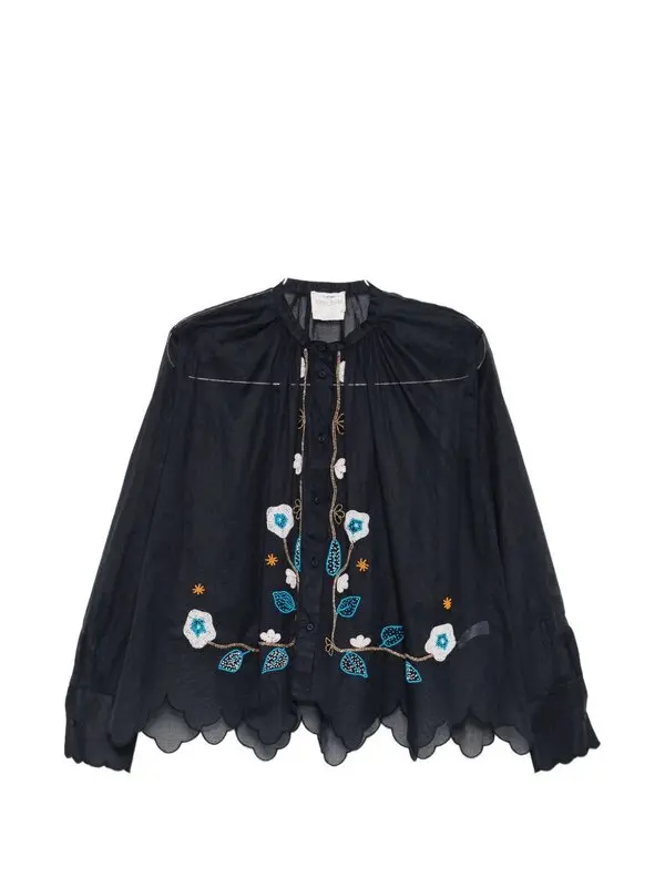 FORTE_FORTE Embroidered Cotton Shirt - Blue