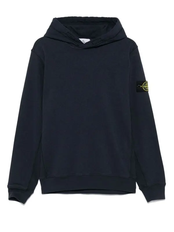 Stone Island Hooded Sweatshirt With Compass Appliqu - Blue