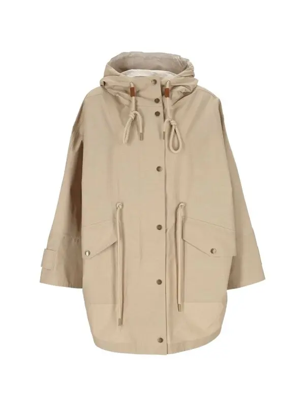 Moncler Brunnera Long Parka Coat - Beige