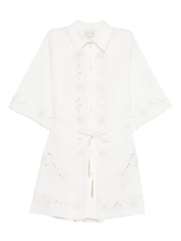 FORTE_FORTE Embroidered Cotton Shirtdress With Scalloped Hem