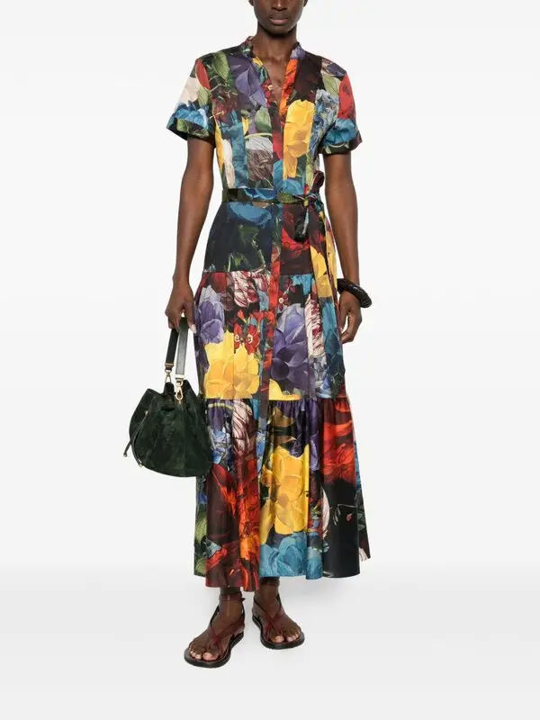Alice + Olivia Printed Floral Tiered Midi Dress