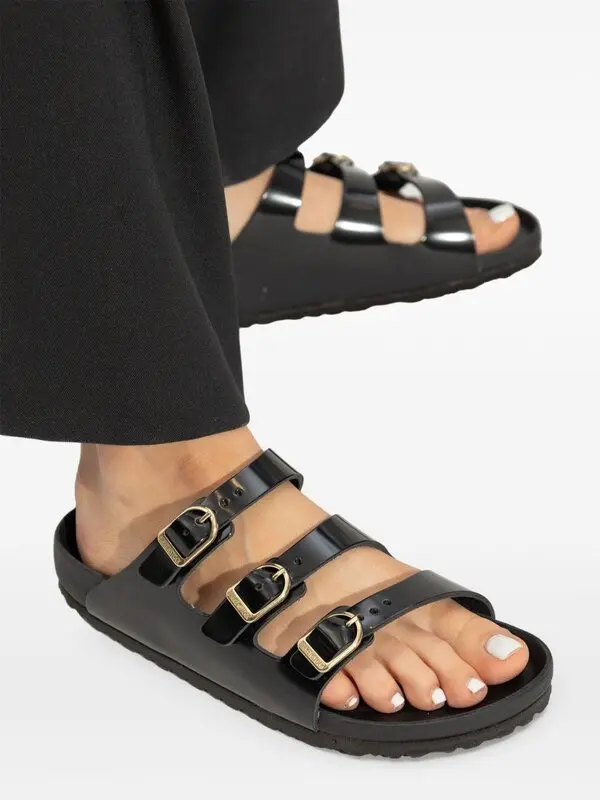 BIRKENSTOCK Florida Patent Leather Triple Strap Sandals - Black