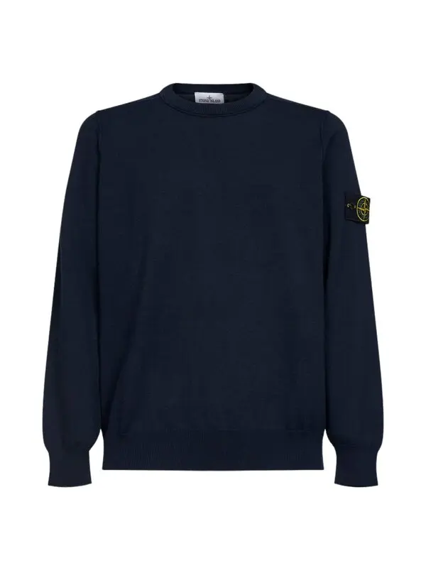 Stone Island Cotton Crewneck Sweater With Sleeve Badge - Blue