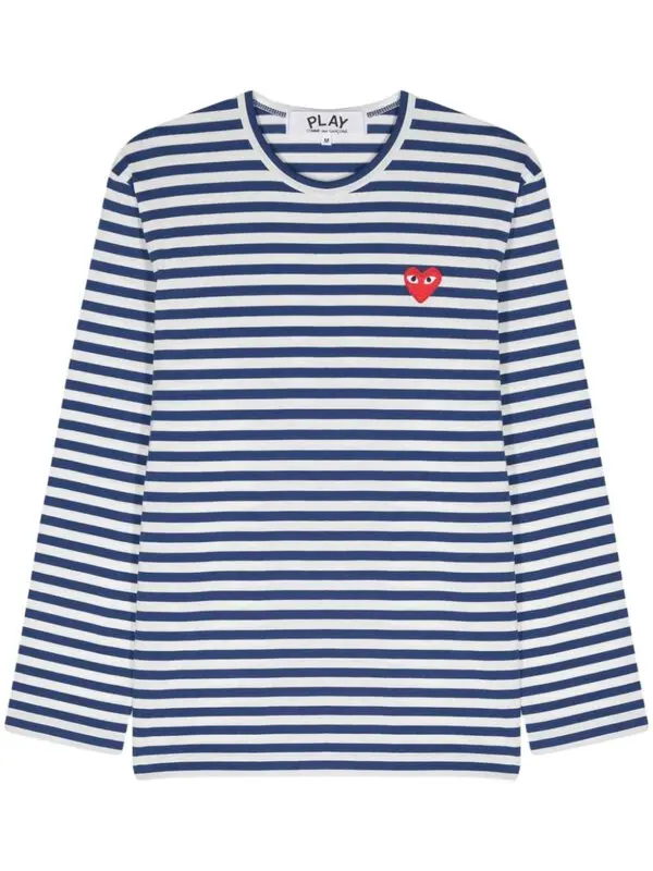 Play Comme Des Garcon Striped Cotton T-shirt With Heart Logo