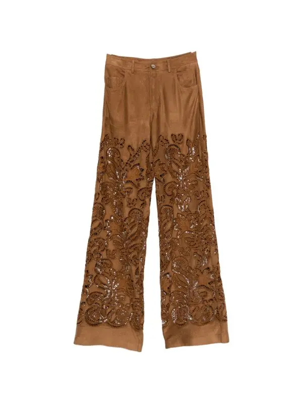 Ermanno Scervino Suede Leather Effect Trousers With Laser Cut Detail