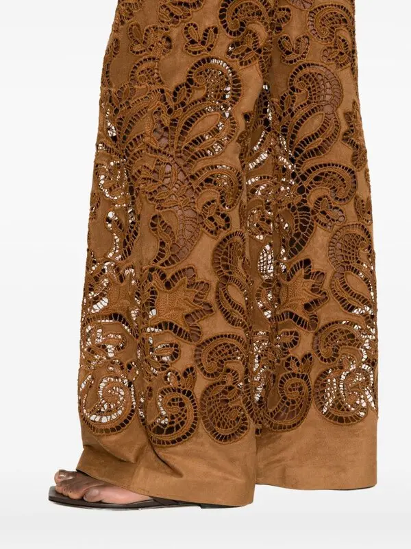 Ermanno Scervino Suede Leather Effect Trousers With Laser Cut Detail
