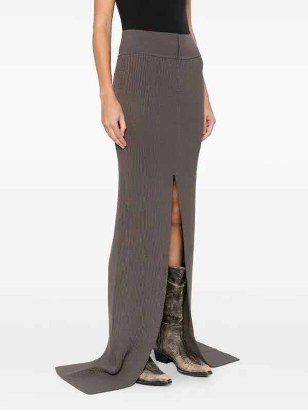 Rick Owens Ribbed Knit Maxi Skirt With Slit