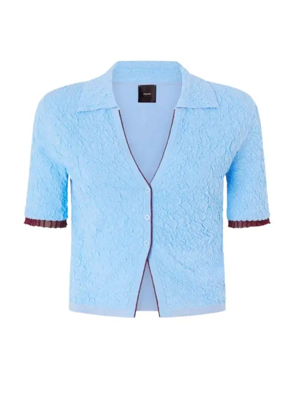 Pinko Cropped Jacquard Polo Cardigan - Sky Blue