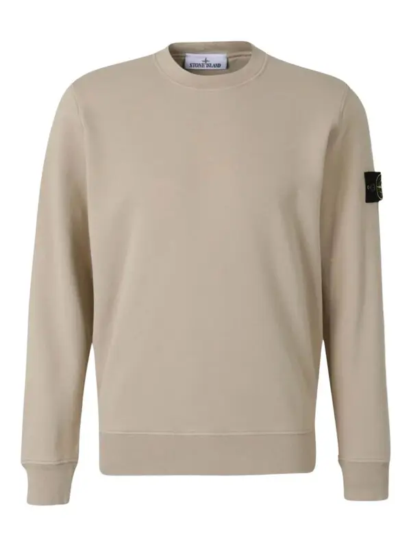 Stone Island Crew Neck Sweater With Removable Logo Patch - Beige