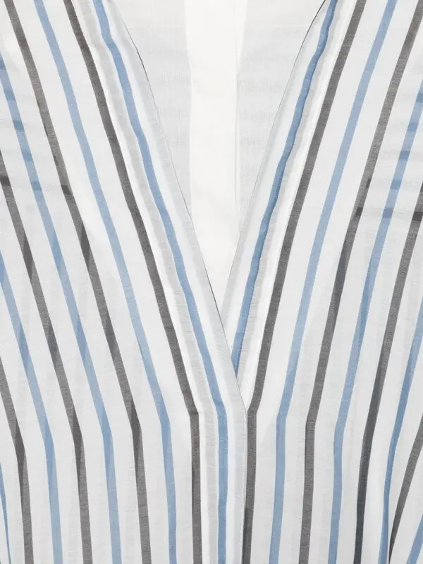 SEMICOUTURE Graciana Striped Cotton Shirt With V-neck And Asymmetric Hem