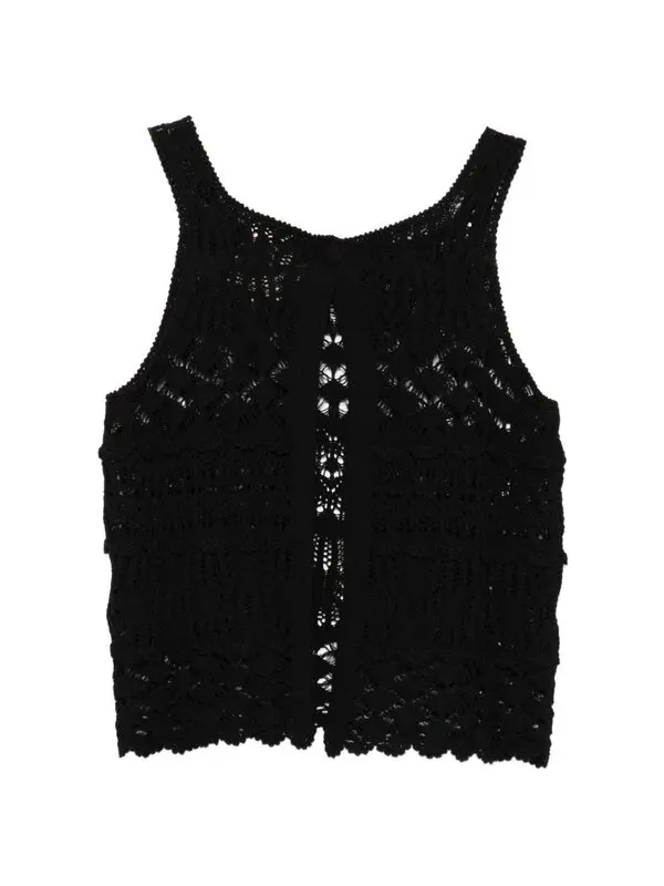 SEMICOUTURE Shelley Cotton Lace Tank Top - Black