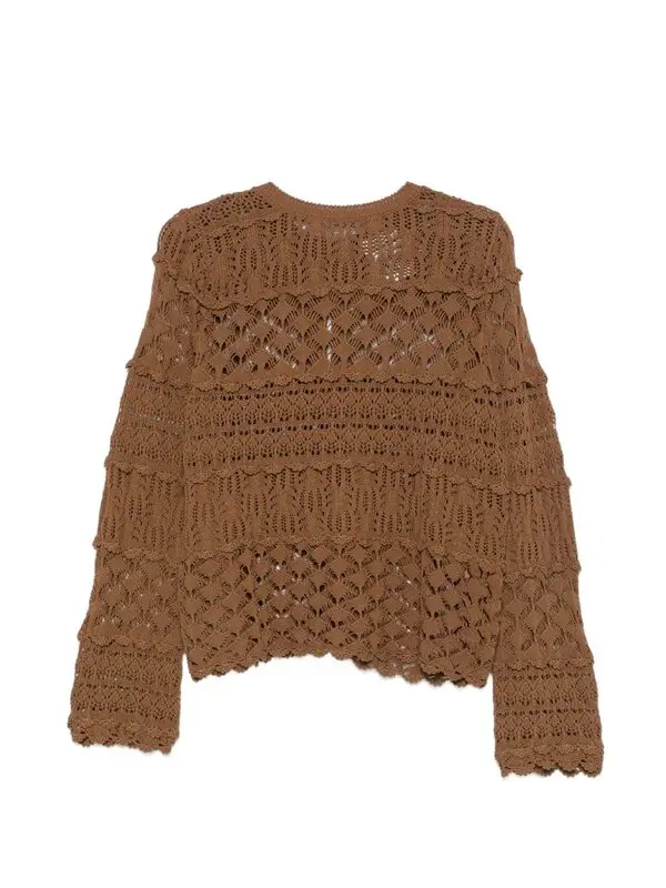 SEMICOUTURE Zilla Cotton Cardigan With Crochet Knit And Scalloped Trim