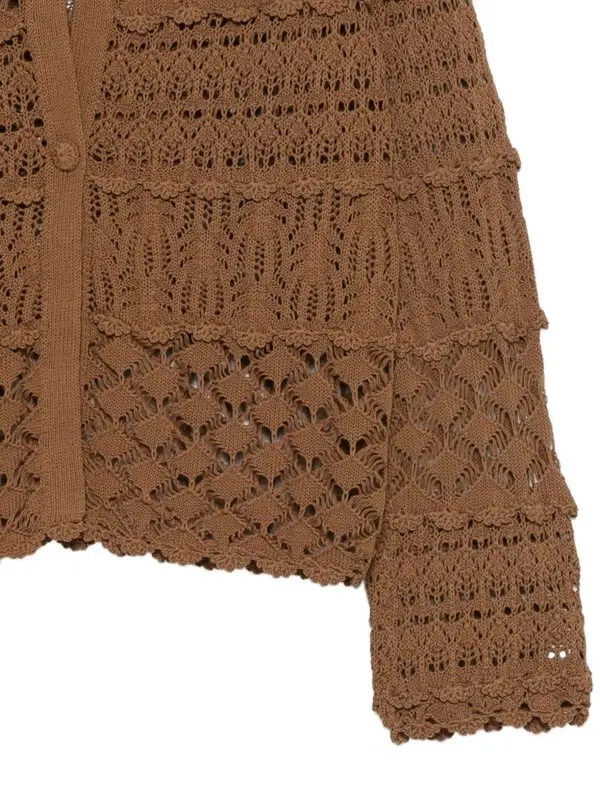 SEMICOUTURE Zilla Cotton Cardigan With Crochet Knit And Scalloped Trim