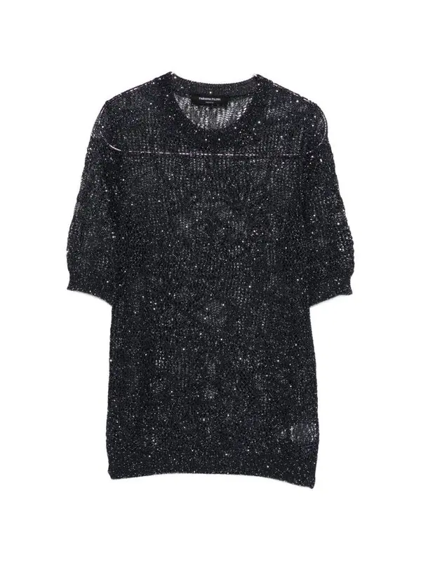 Fabiana Filippi Openwork T-shirt With Sparkle Embellishments