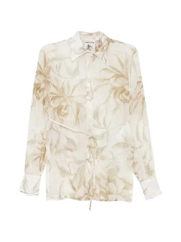 SEMICOUTURE Juana Printed Shirt With Tie Waist - Beige