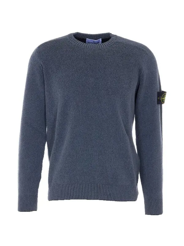Stone Island Crew Neck Sweater With Logo Emblem - Grey