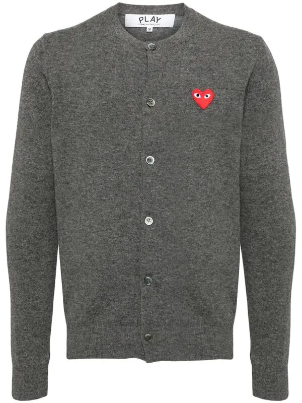 Play Comme Des Garcon Wool Cardigan With Applique