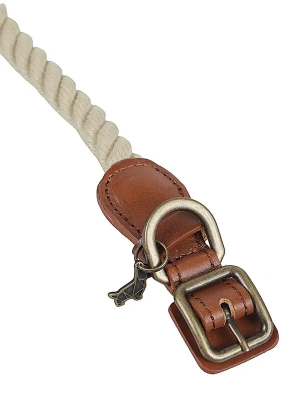 POLDO DOG COUTURE Leather And Rope Dog Collar With Brass Finishes - Beige