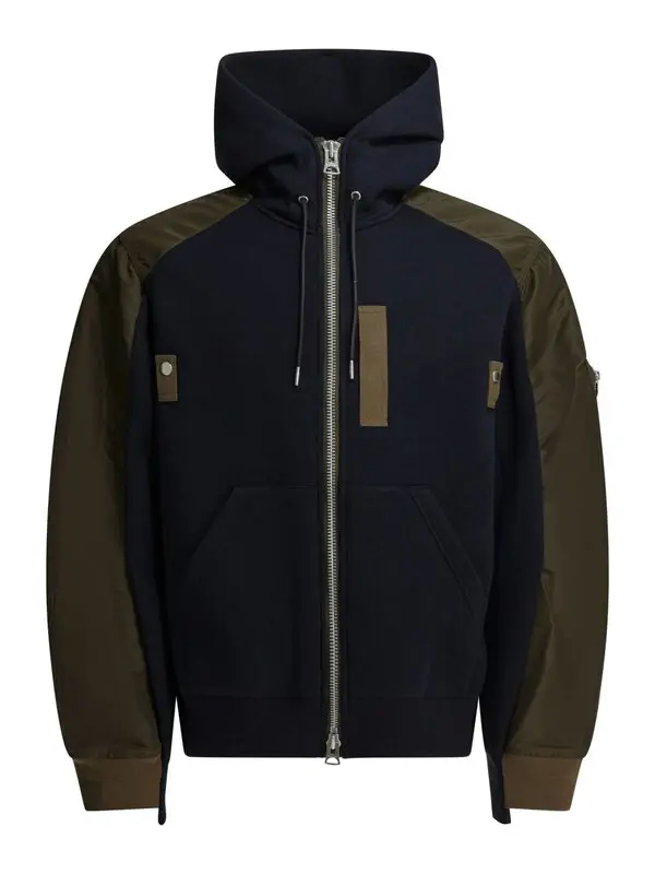 Sacai Hooded Zip-up Jacket With Ribbed Cuffs And Hem