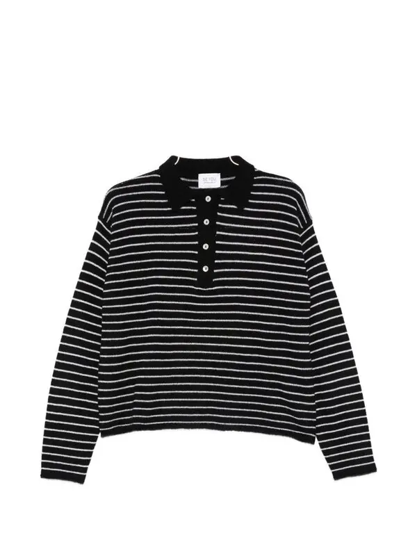 BEYOU Cashmere Striped Polo Shirt With Pointed Collar