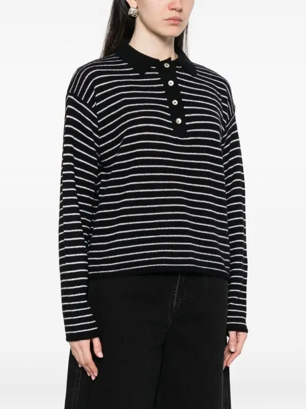 BEYOU Cashmere Striped Polo Shirt With Pointed Collar