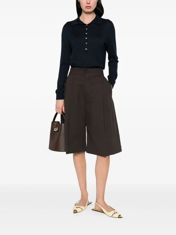 BEYOU Cashmere And Silk Long Sleeve Polo Sweater - Blue