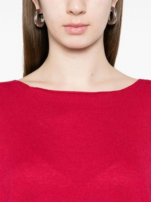 BEYOU Cotton Boat-neck Sweater - Red