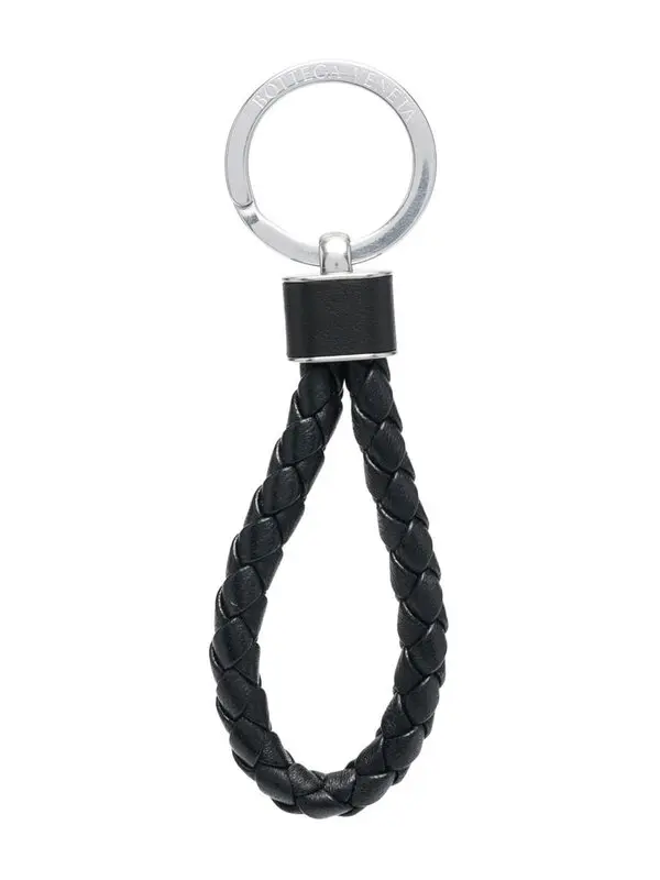 Bottega Veneta Woven Leather Key Ring - Black