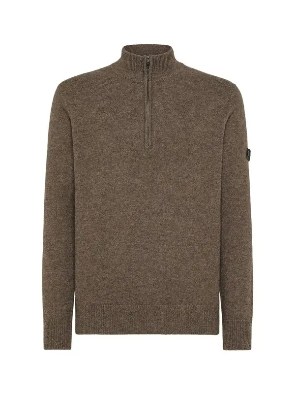 Peuterey Quarter Zip Sweater With Logo Patch - Grey