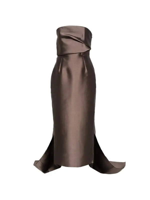 Solace London Kiki Strapless Midi Dress With Slit And Drape Detail
