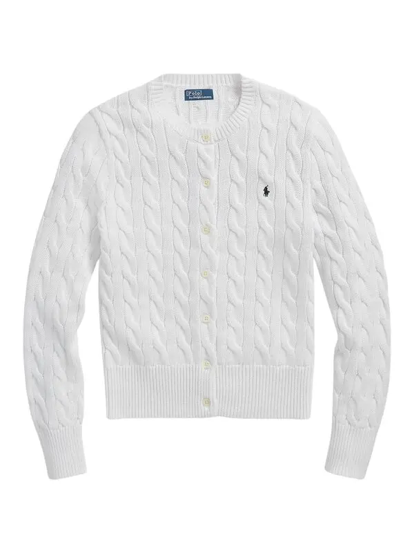 Polo Ralph Lauren Cable Knit Cardigan With Logo - White