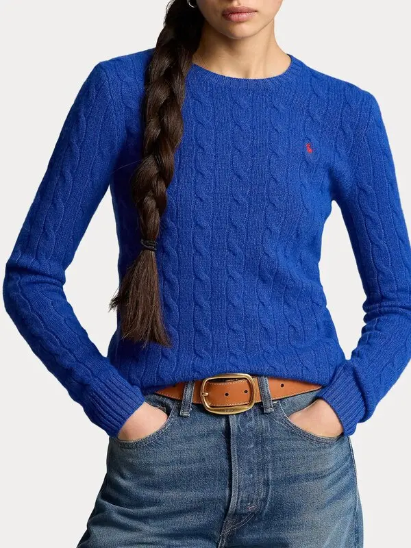 Polo Ralph Lauren Cable Knit Crew Neck Sweater With Logo - Blue
