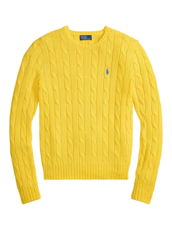 Polo Ralph Lauren Cable Knit Crewneck Sweater With Logo - Yellow