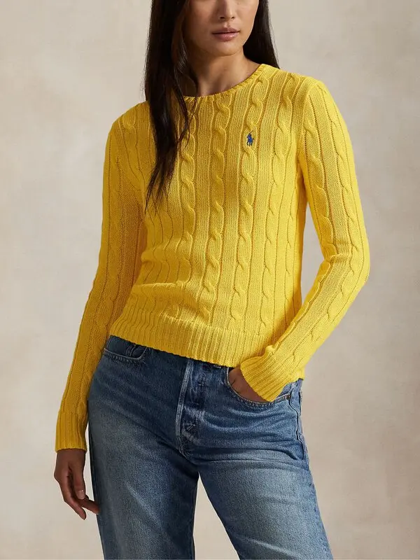Polo Ralph Lauren Cable Knit Crewneck Sweater With Logo - Yellow