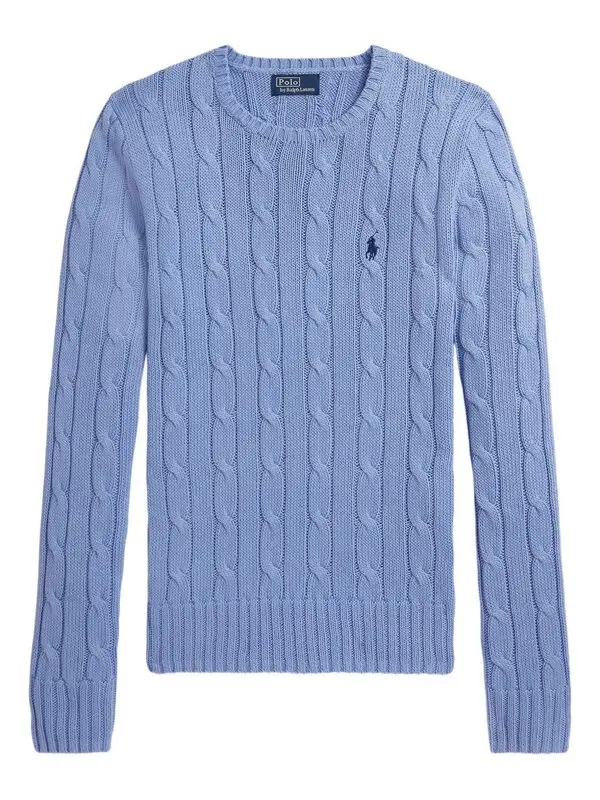 Polo Ralph Lauren Cable Knit Crew Neck Sweater With Logo - Blue