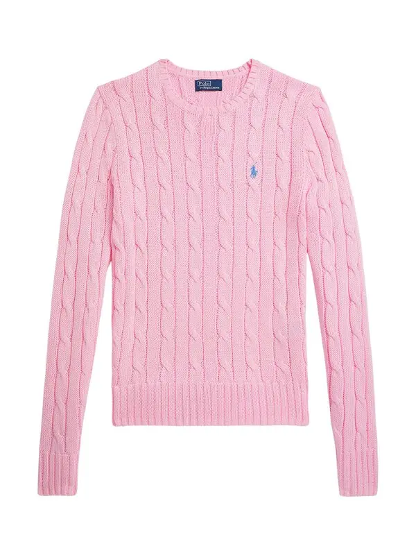 Polo Ralph Lauren Cable Knit Crewneck Sweater With Embroidered Logo - Pink