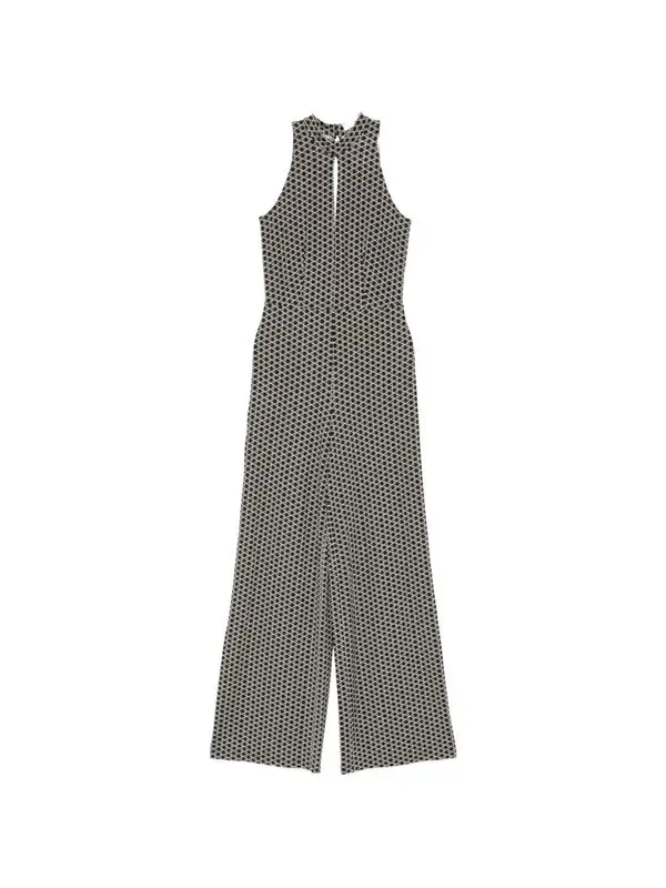 SIYU Dufay Long Jumpsuit With Geometric Print And Keyhole Detail - Brown