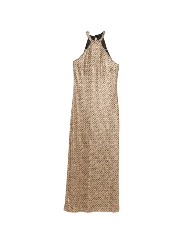 SIYU Tallis Long Dress With Halterneck And All-over Pattern - Brown